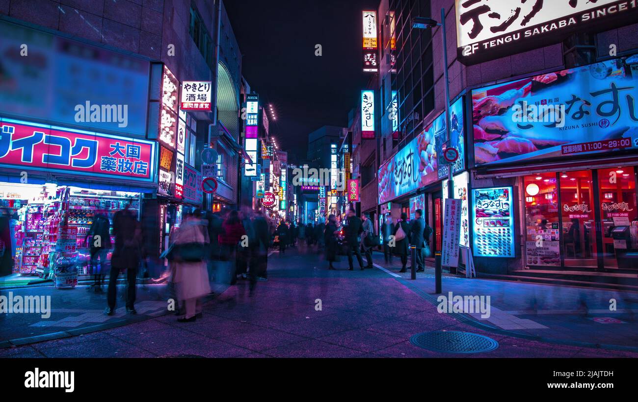 A night timelapse of the neon street at the downtown in Shinjuku Tokyo ...