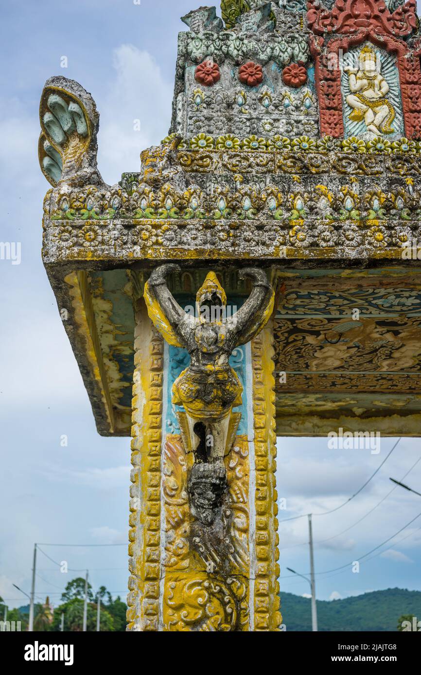 view of Kon Kas gate (Tual Prasat pagoda) in Tri Ton town, one of the most famous Khmer pagodas ...