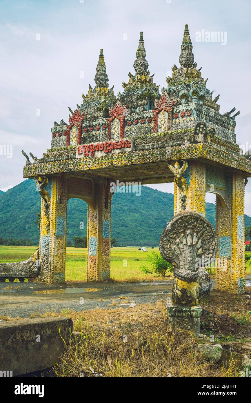 view of Kon Kas gate (Tual Prasat pagoda) in Tri Ton town, one of the ...