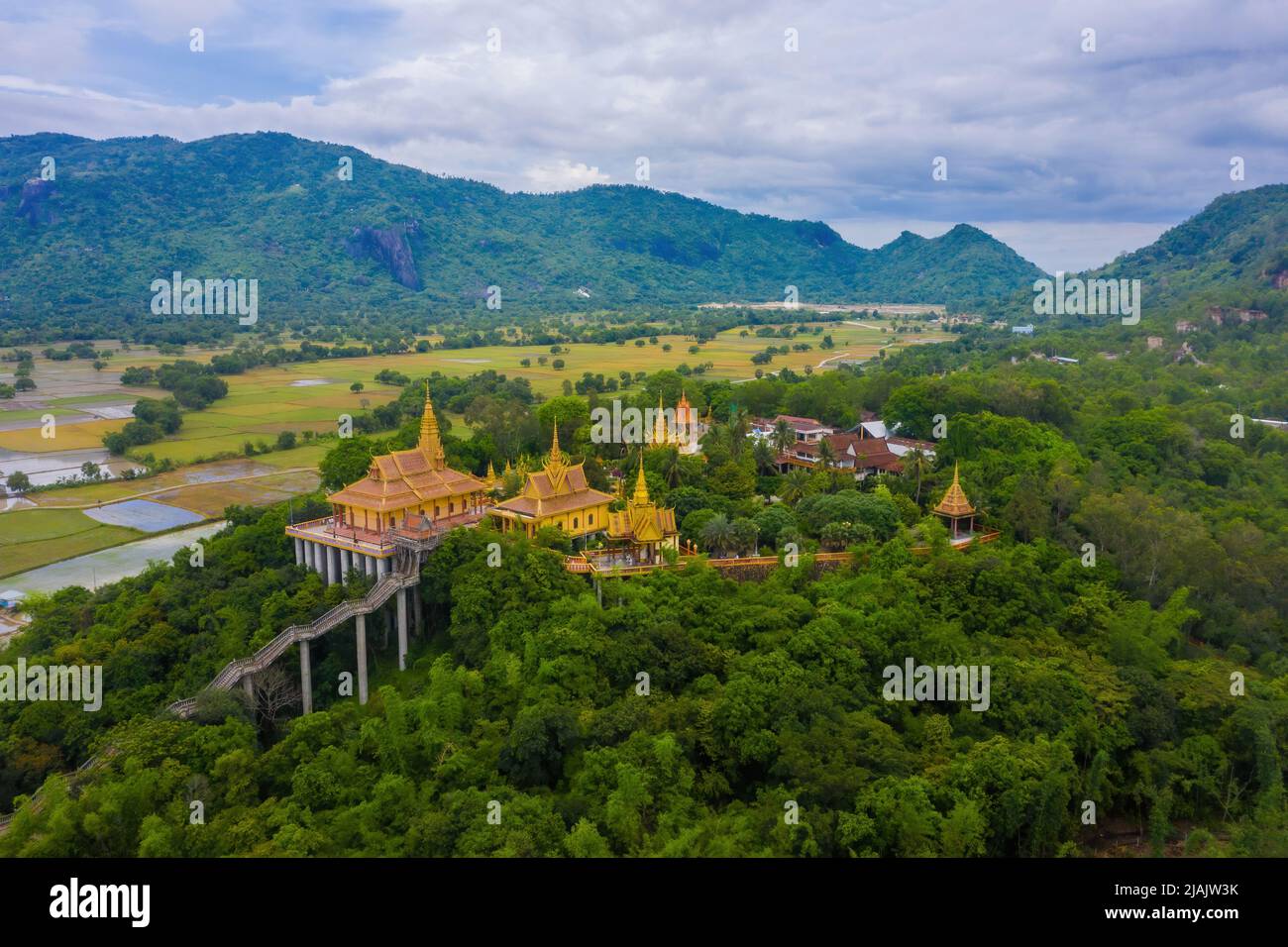 view of Ta Pa pagoda in Ta Pa hill, Tri Ton town, one of the most ...