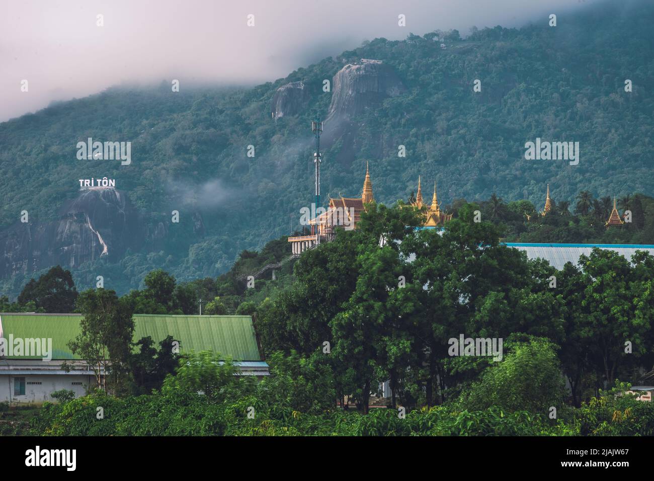 view of Ta Pa pagoda in Ta Pa hill, Tri Ton town, one of the most ...