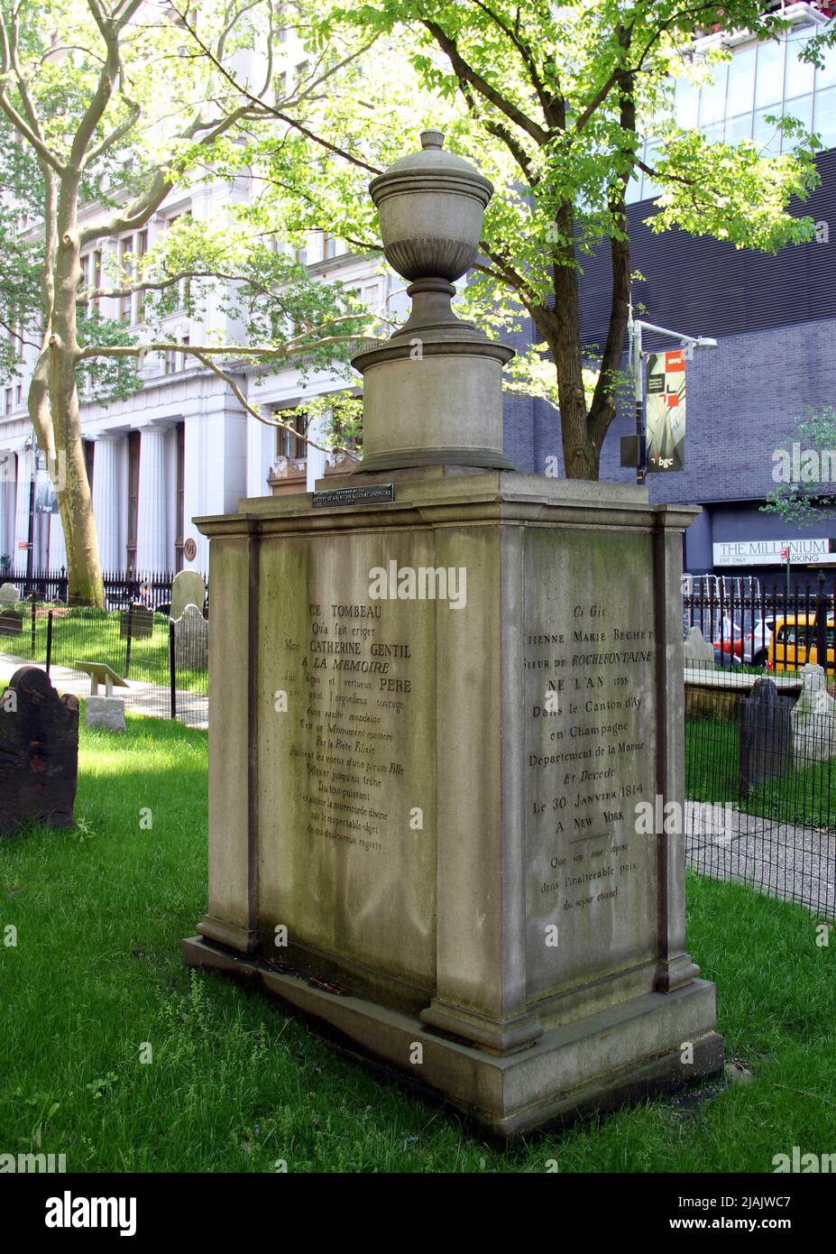 Early 19th-century ornate tomb monument with inscription in French, at ...