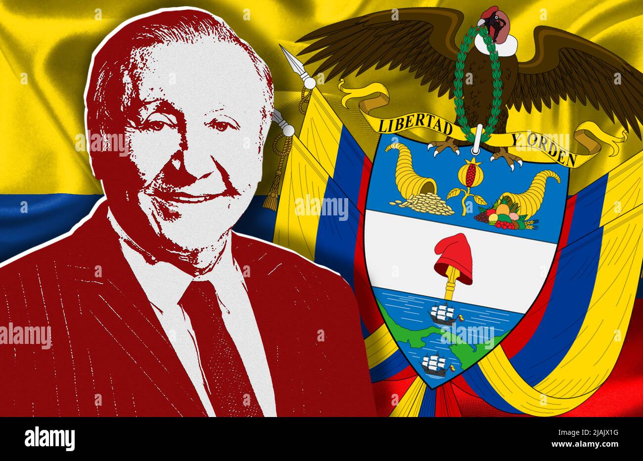 Rodolfo Hernández, the flag and the coat of arms of Colombia Stock ...