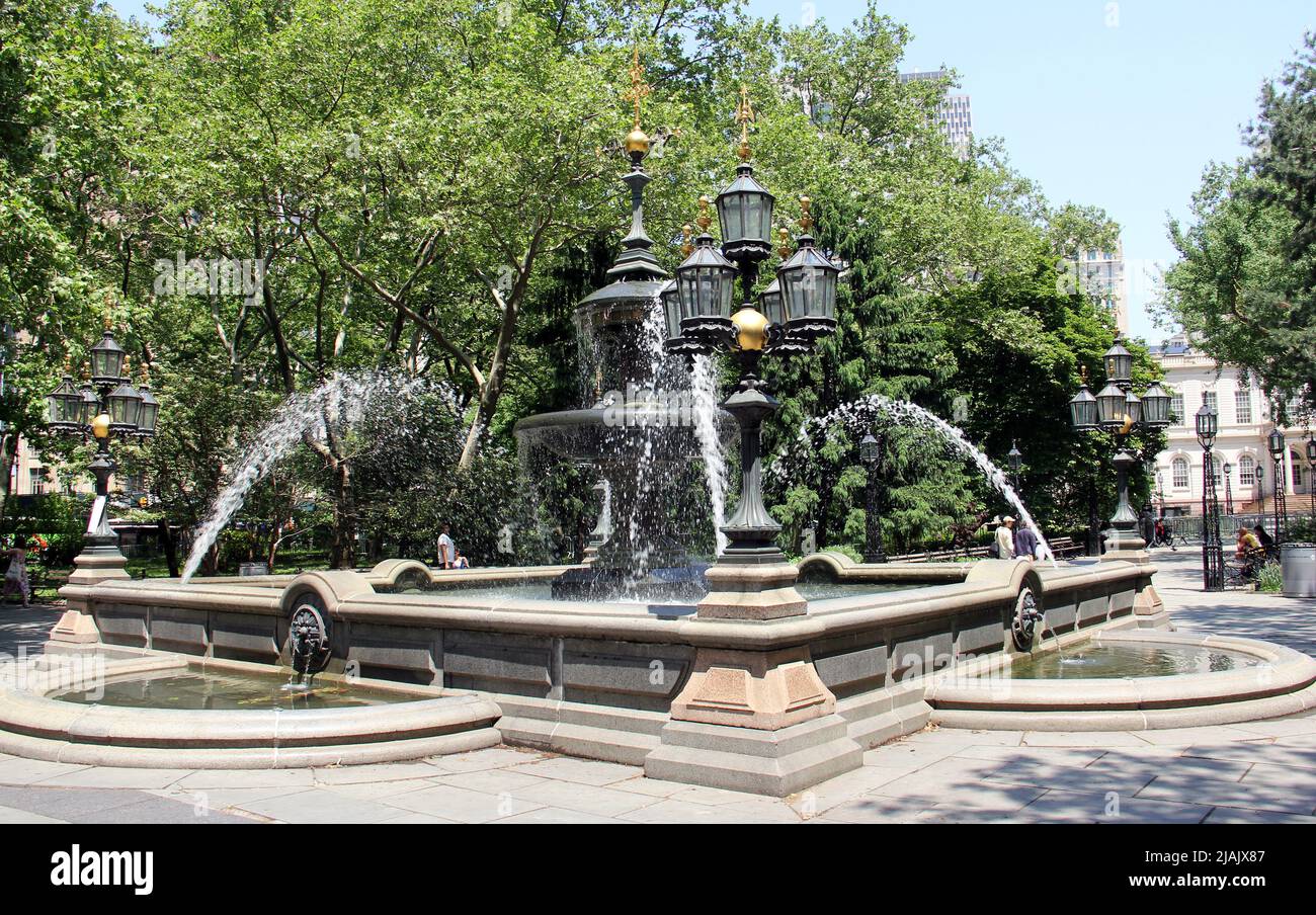 City Hall Park, Jacob Wrey Mould Fountain, opened in 1871, New York, NY ...