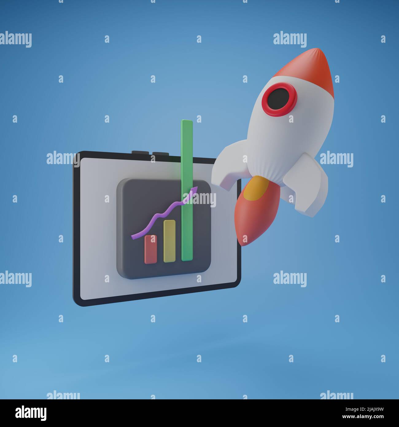 3D Financial report chart. Data analysis for business startup concept ...