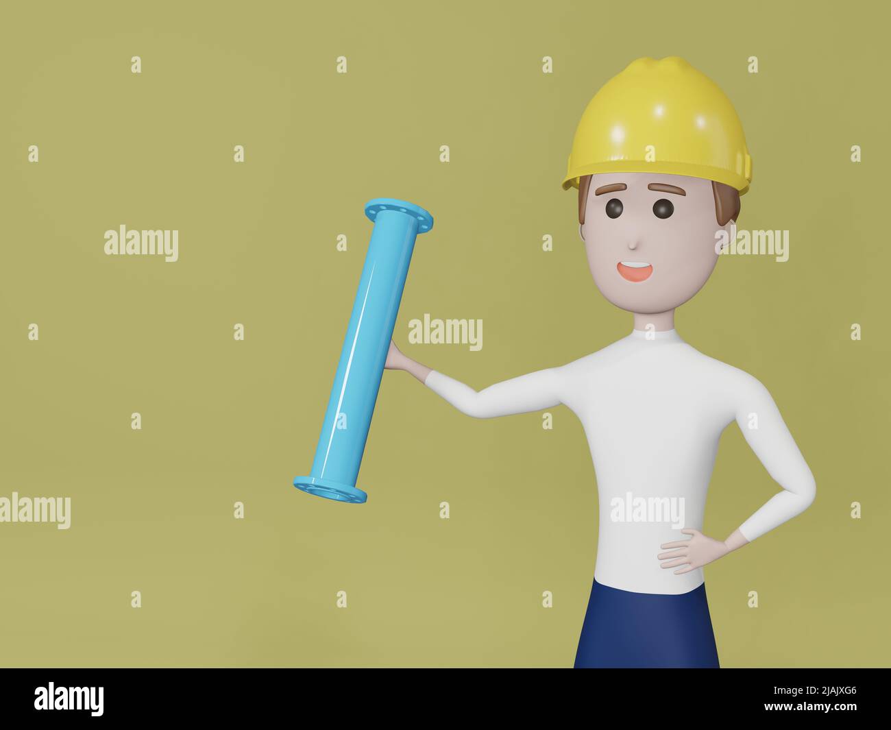 Cartoon character plumbing service man holding PVC plastic pipe ...