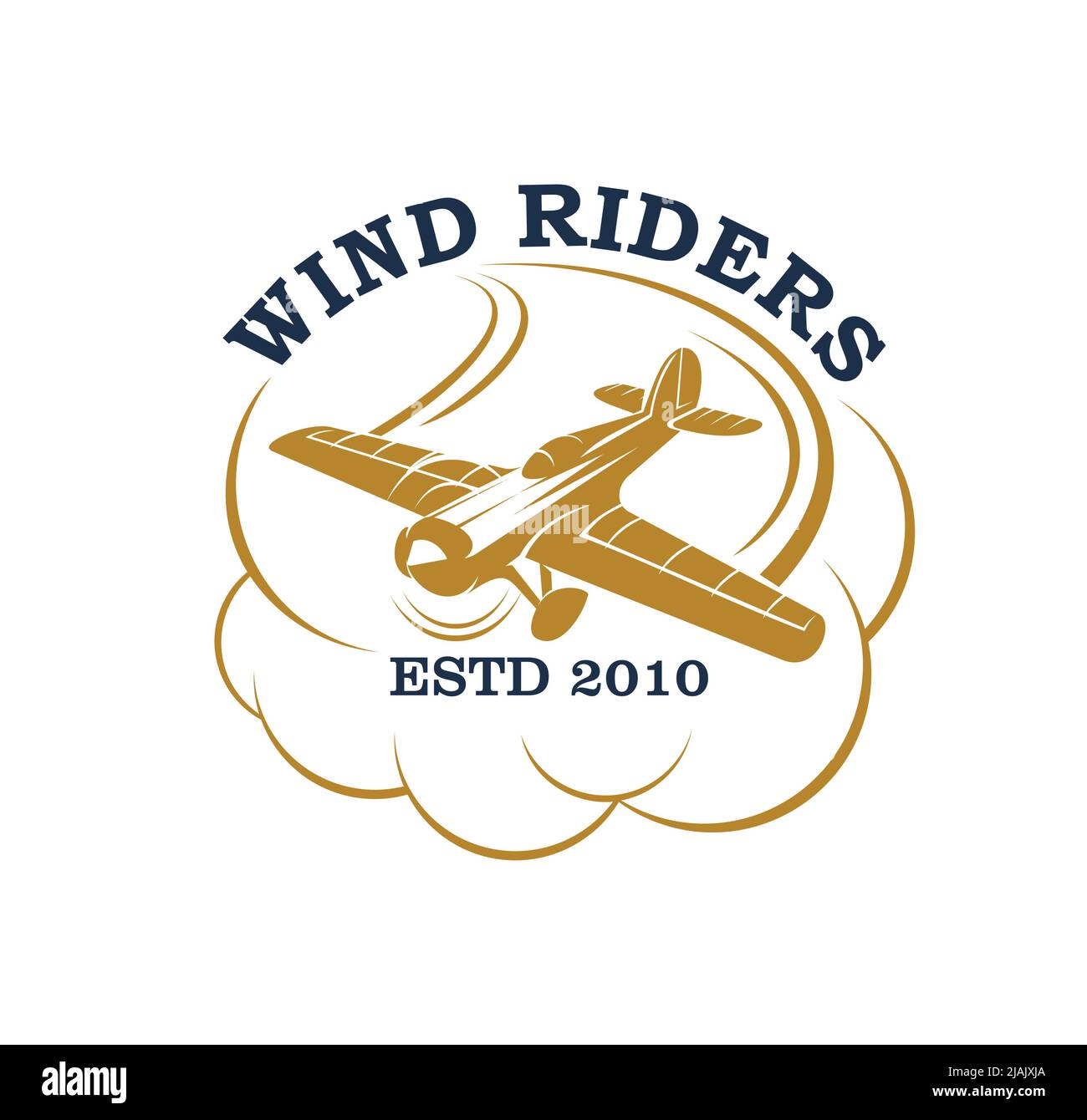 Wind riders symbol, flying plane in clouds or propeller airplane ...