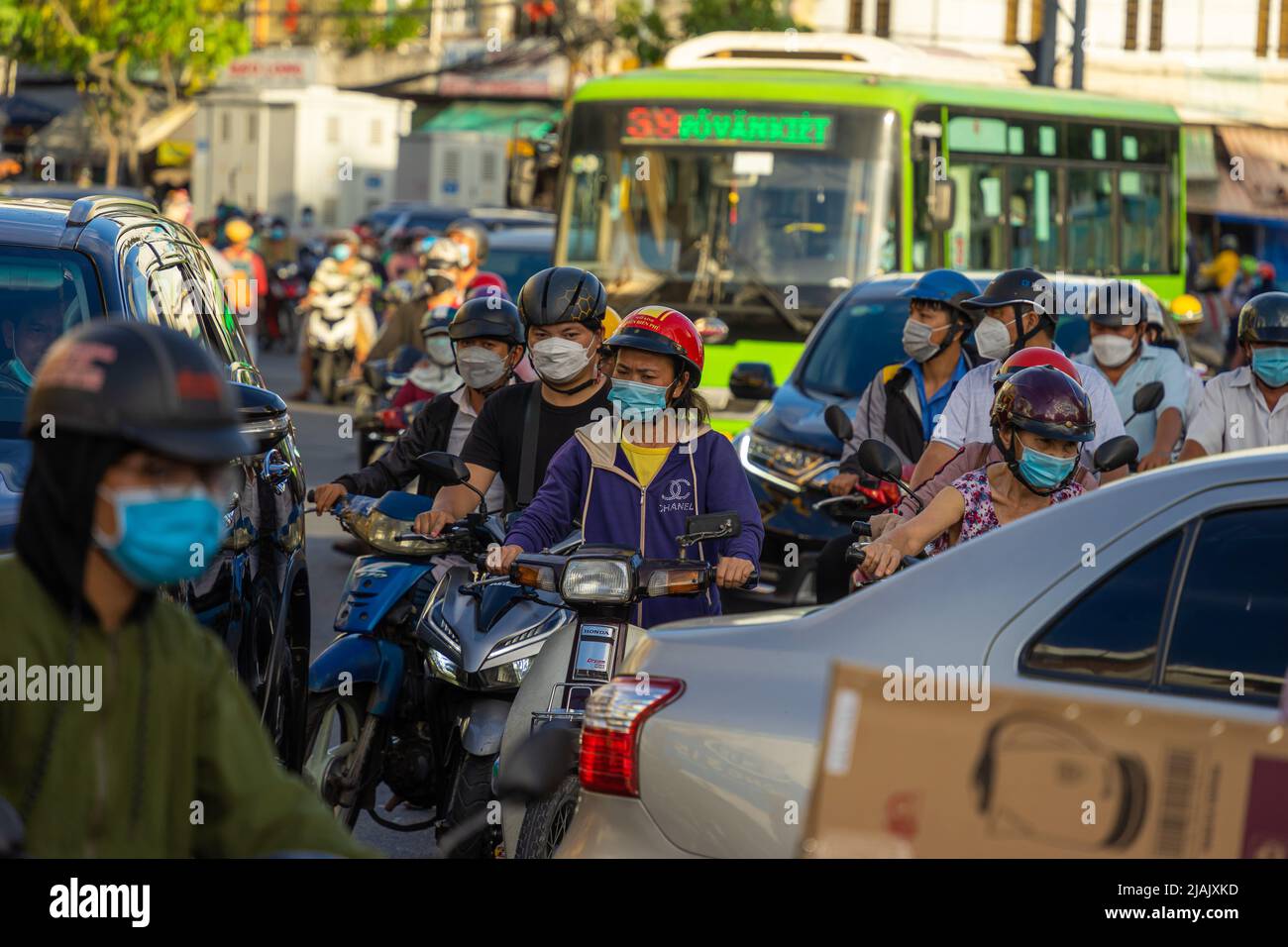 Ho Chi Minh city, Vietnam - 15 Feb 2022: Busy traffic jam during ...