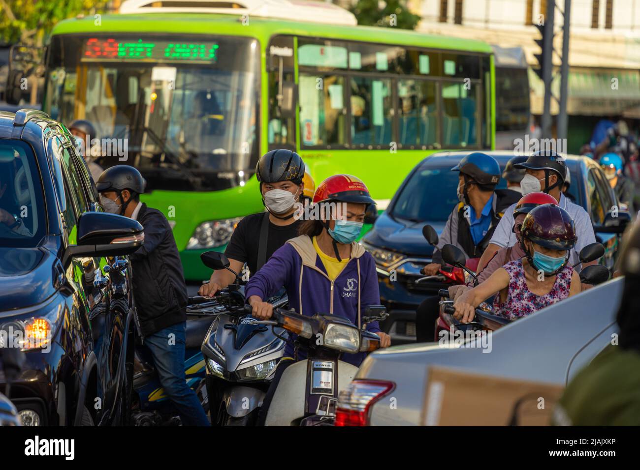 Ho Chi Minh city, Vietnam - 15 Feb 2022: Busy traffic jam during ...
