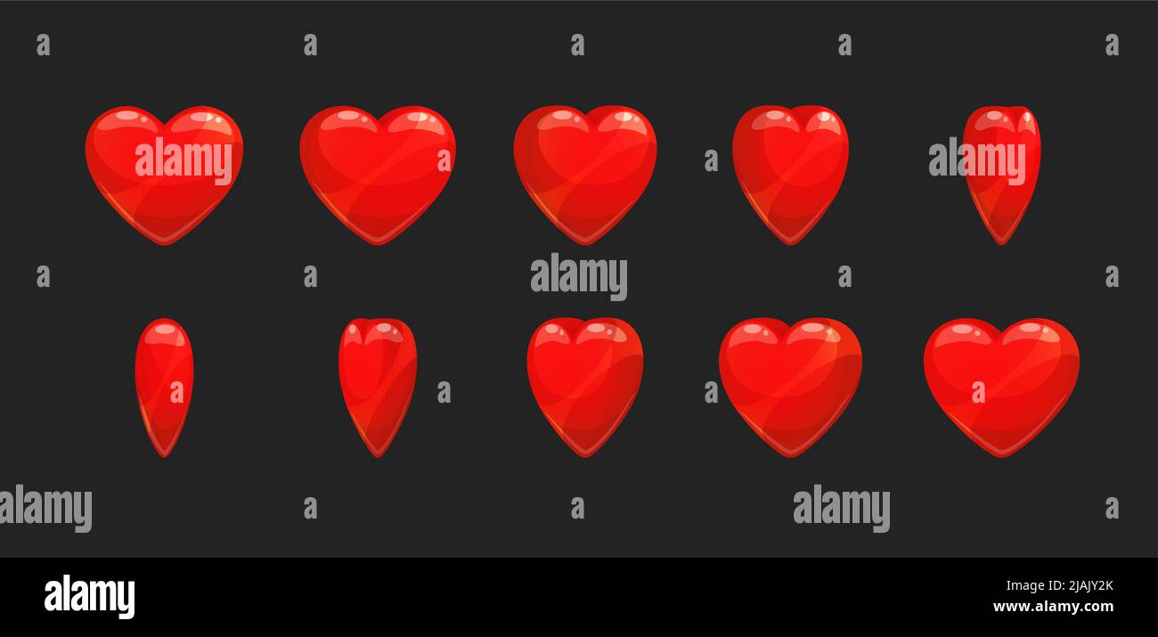 Animated red heart sequence sprite sheet, vector cartoon game asset or ...