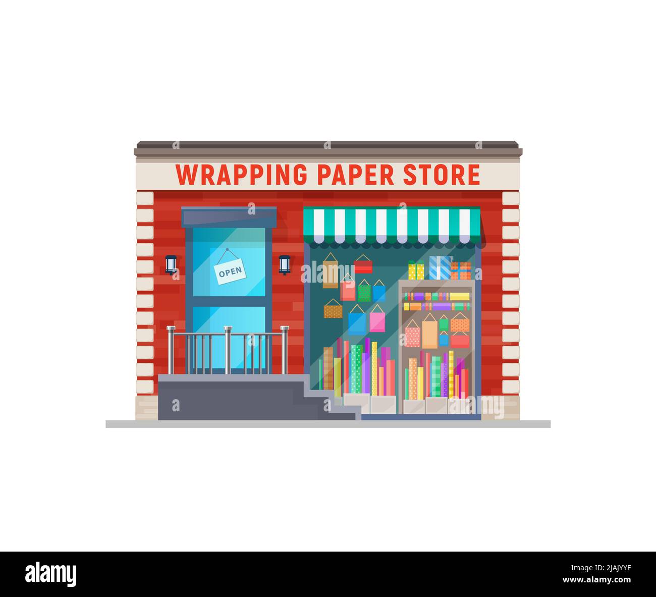 Wrapping paper store shop building storefront. City street building ...