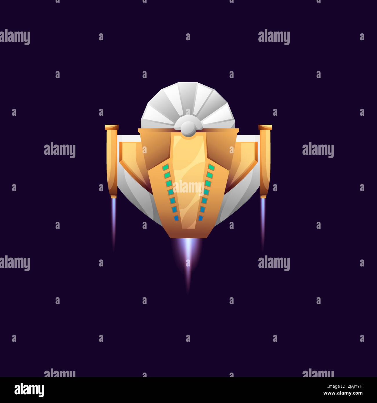 Cartoon galaxy space ship booster flaming rocket on start isolated ...