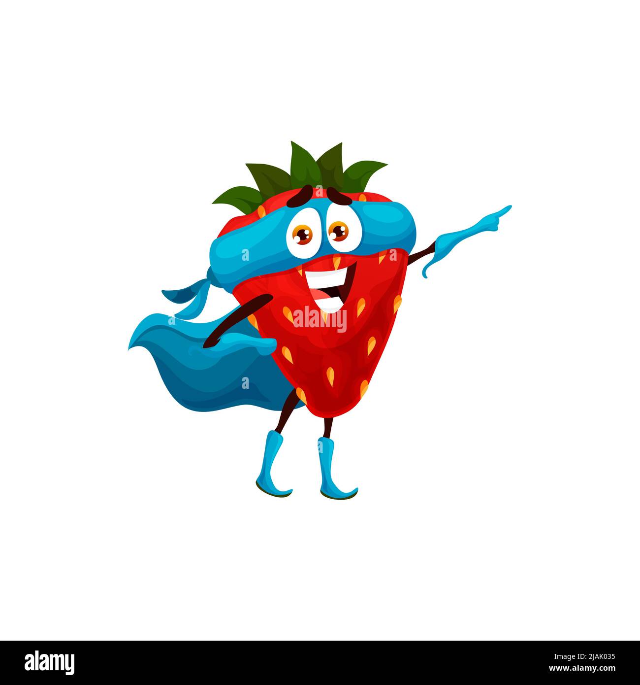Cartoon strawberry superhero personage, vector fruit food. Funny berry ...