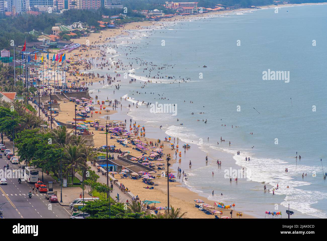 Panoramic coastal Vung Tau view from above, with waves, coastline ...