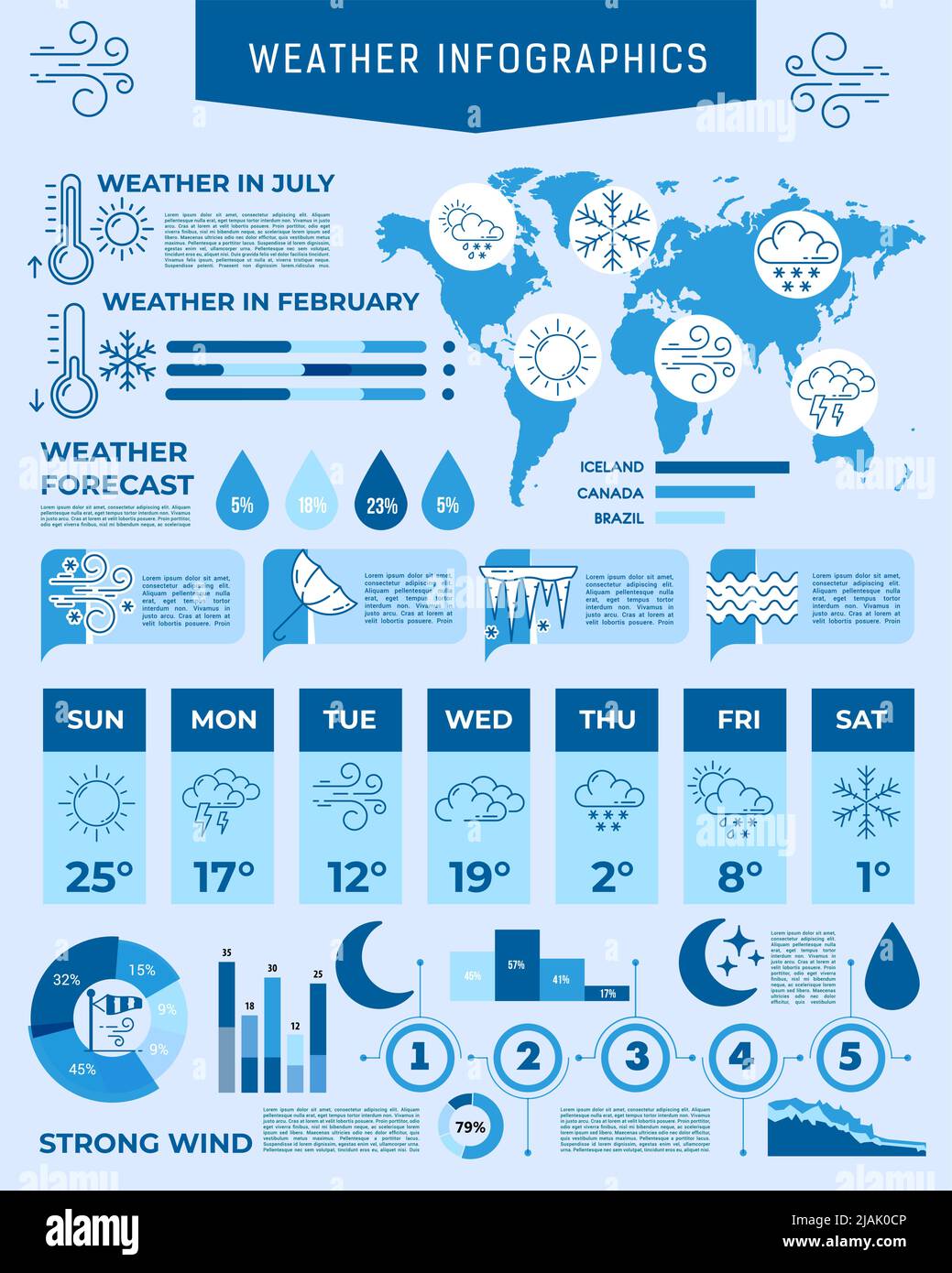 Forecast weather infographic charts and climate report data, vector ...