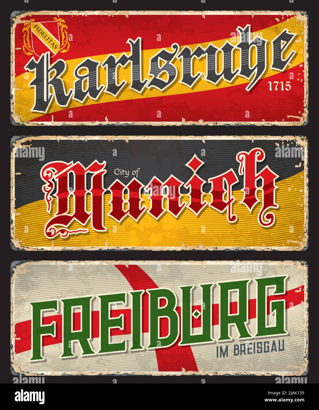 Karlsruhe, Munich and Freiburg city travel plates and stickers, Germany ...