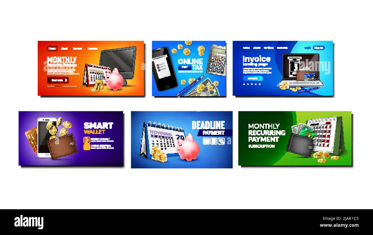 Payment Creative Promotion Posters Set Vector Stock Vector Image & Art ...