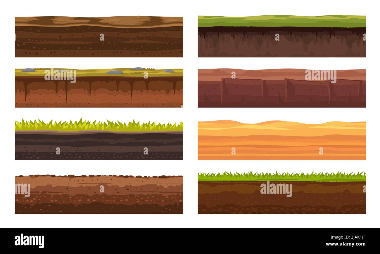 Soil ground or underground layers, grass, land and earth texture ...