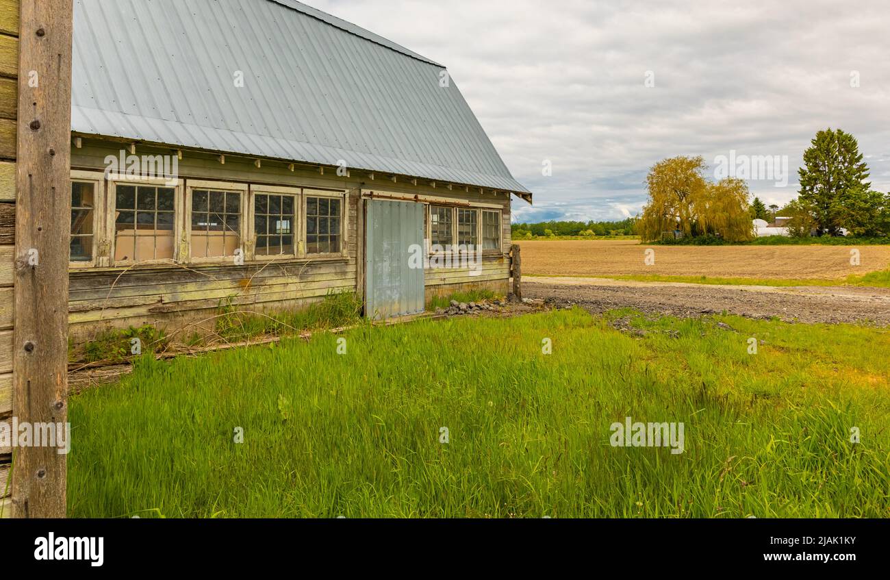 An old wooden barn in a farm in overcast day in Canada Stock Photo - Alamy