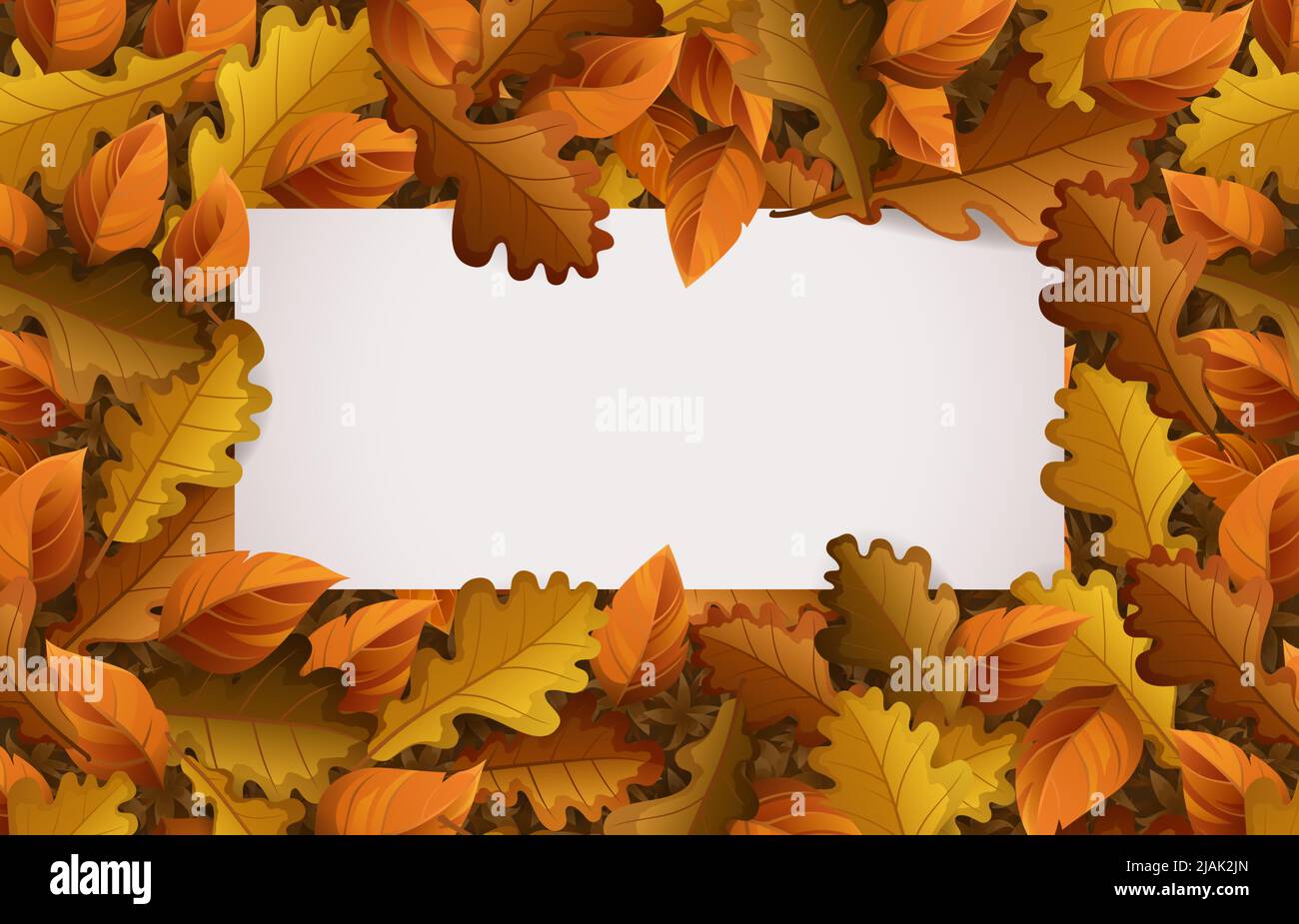 Autumn banner with fall foliage. Vector cartoon poster with blank white ...