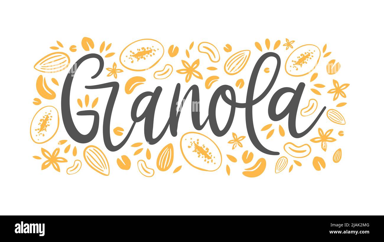 Granola cereal food label, oatmeal bread or oat grain muesli, vector ...