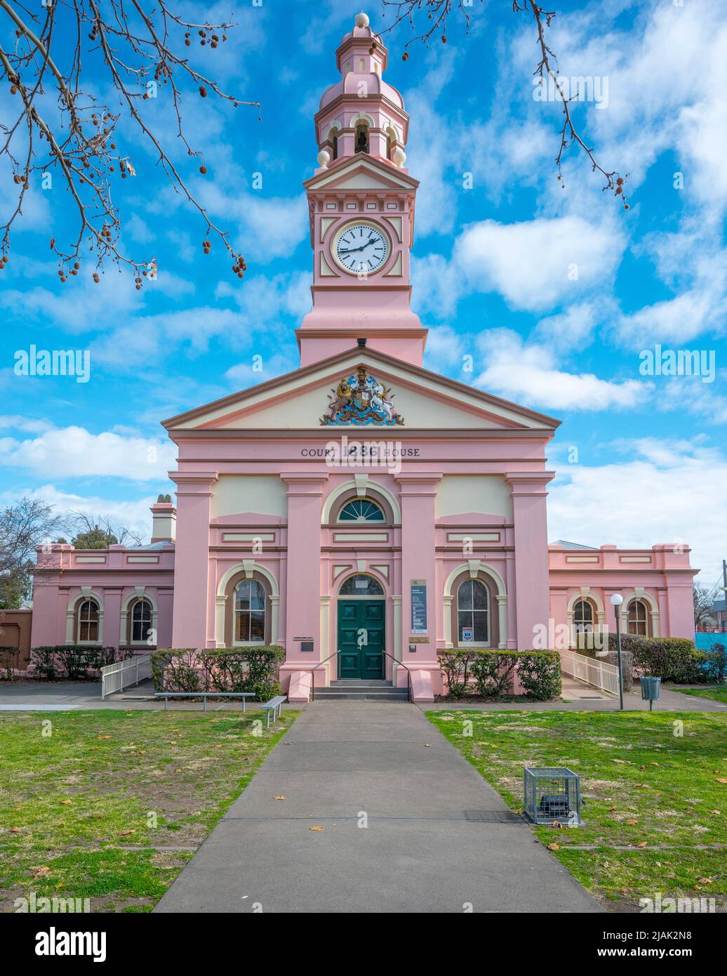 Front elevation of the pink historic inverell court house, In Inverell ...