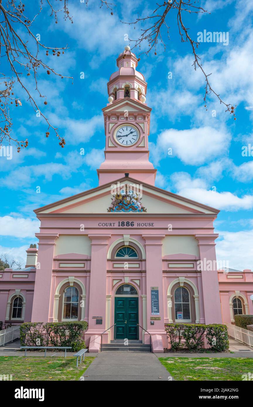 Front elevation of the pink historic inverell court house, In Inverell ...