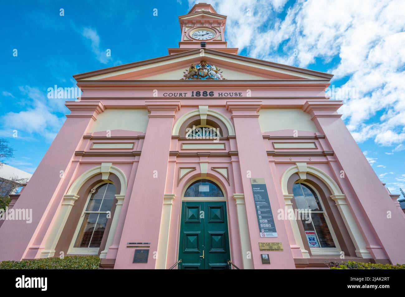 Front elevation of the pink historic inverell court house, In Inverell ...