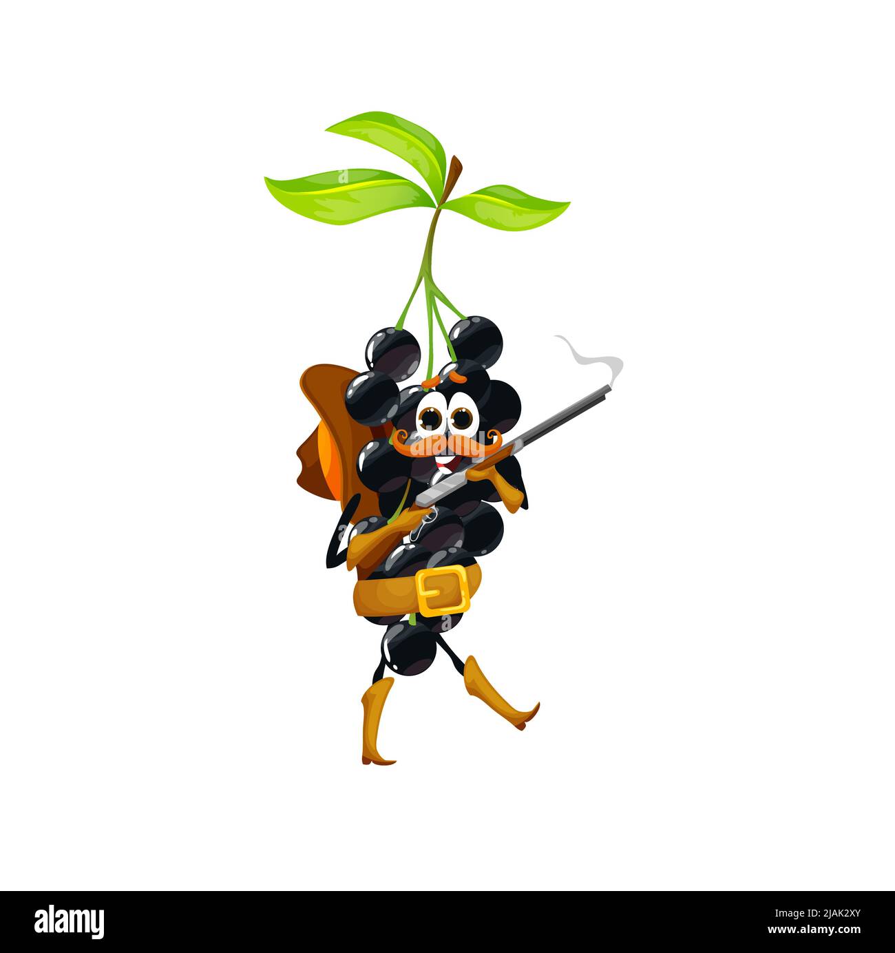 Cartoon bird cherry ranger or cowboy, vector berry character with rifle ...