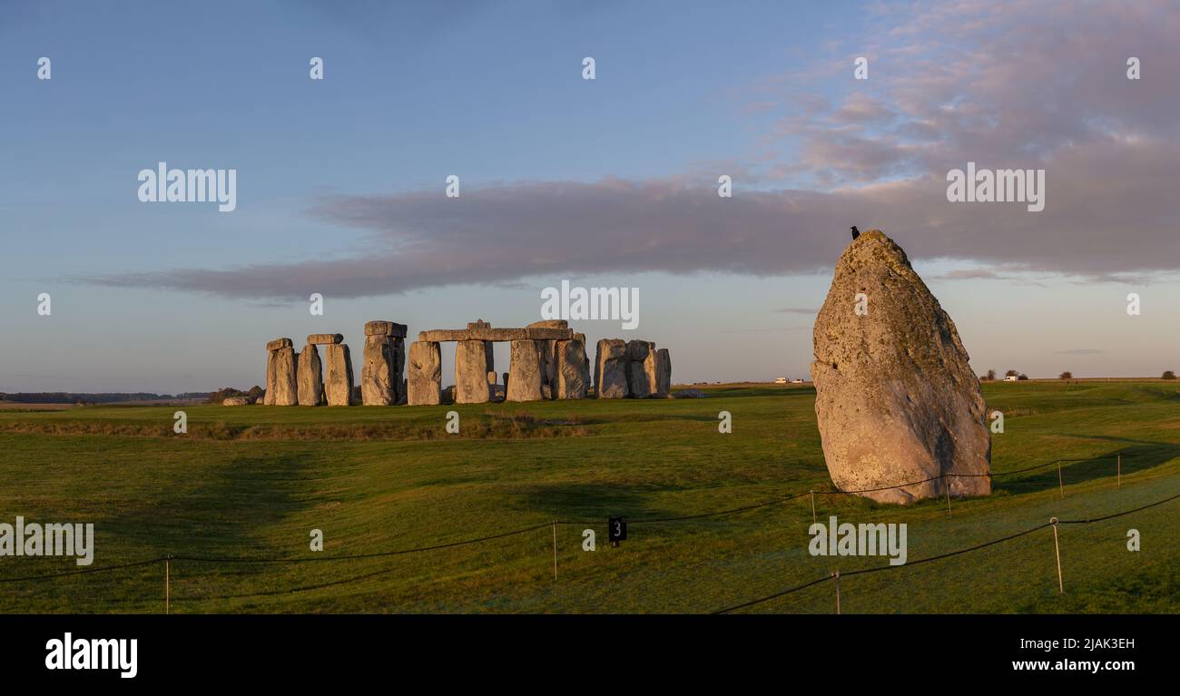 The Heel stone with bird perched at the historical landmark of ...