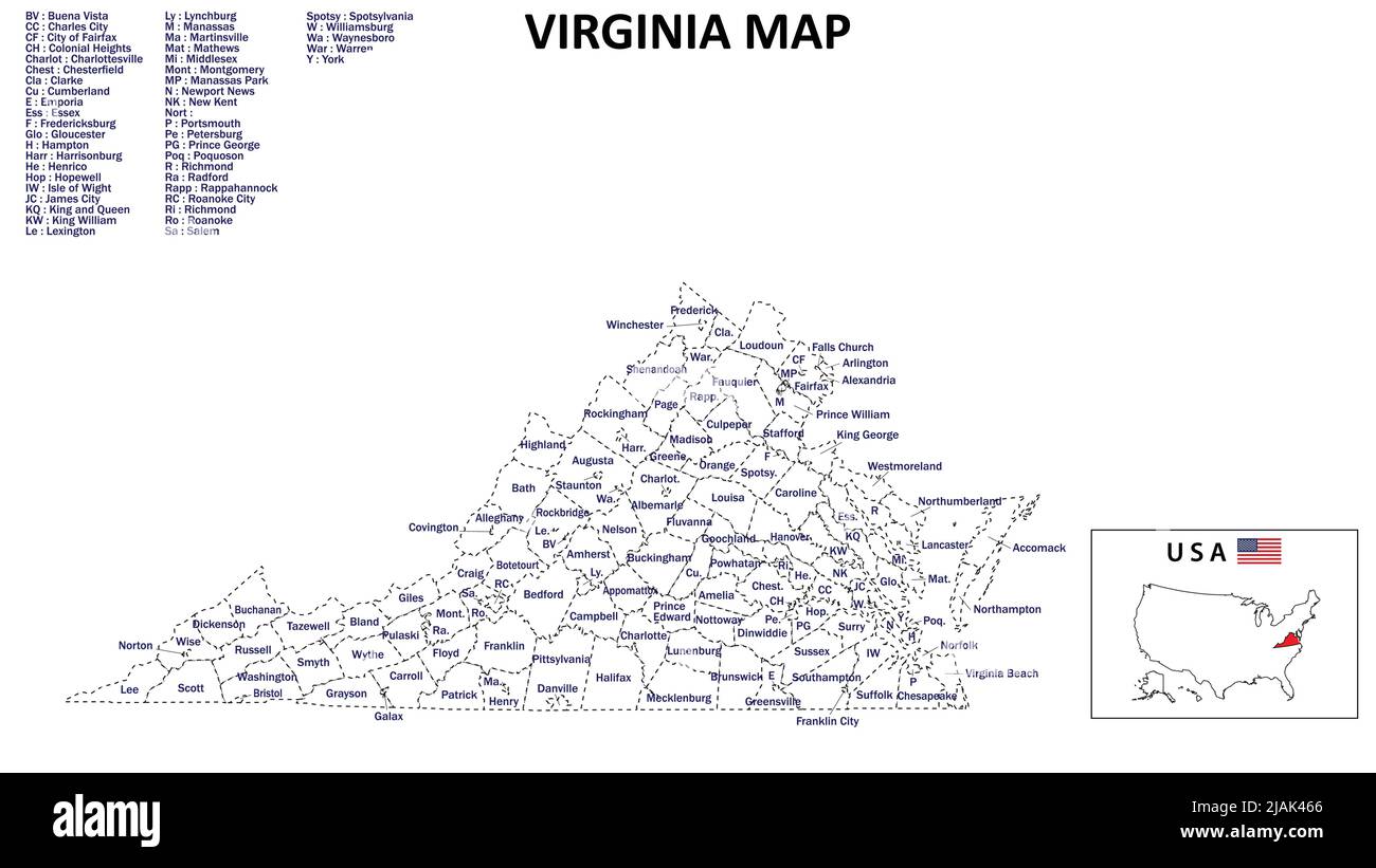 Virginia Map. Political map of Virginia with boundaries in Outline ...