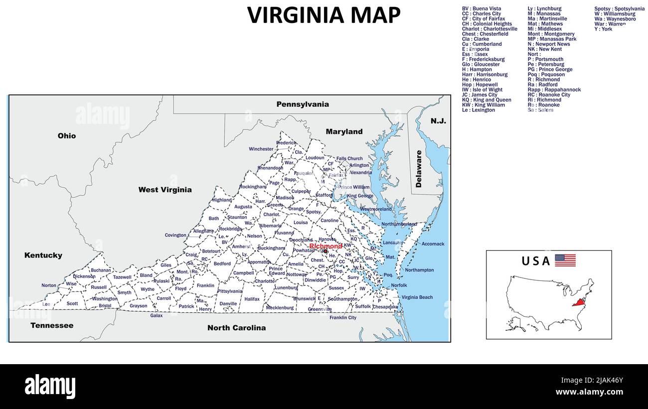 Outline map of virginia