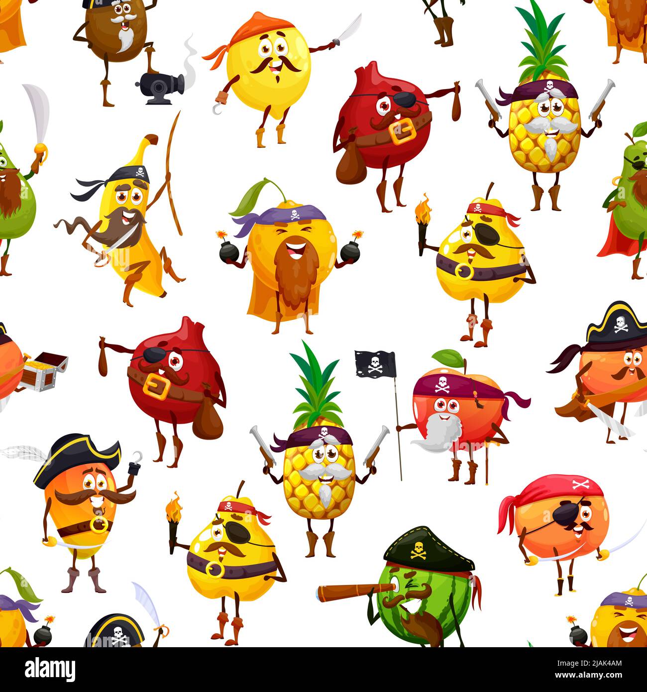 Cartoon fruit pirates, corsairs and filibusters seamless pattern ...