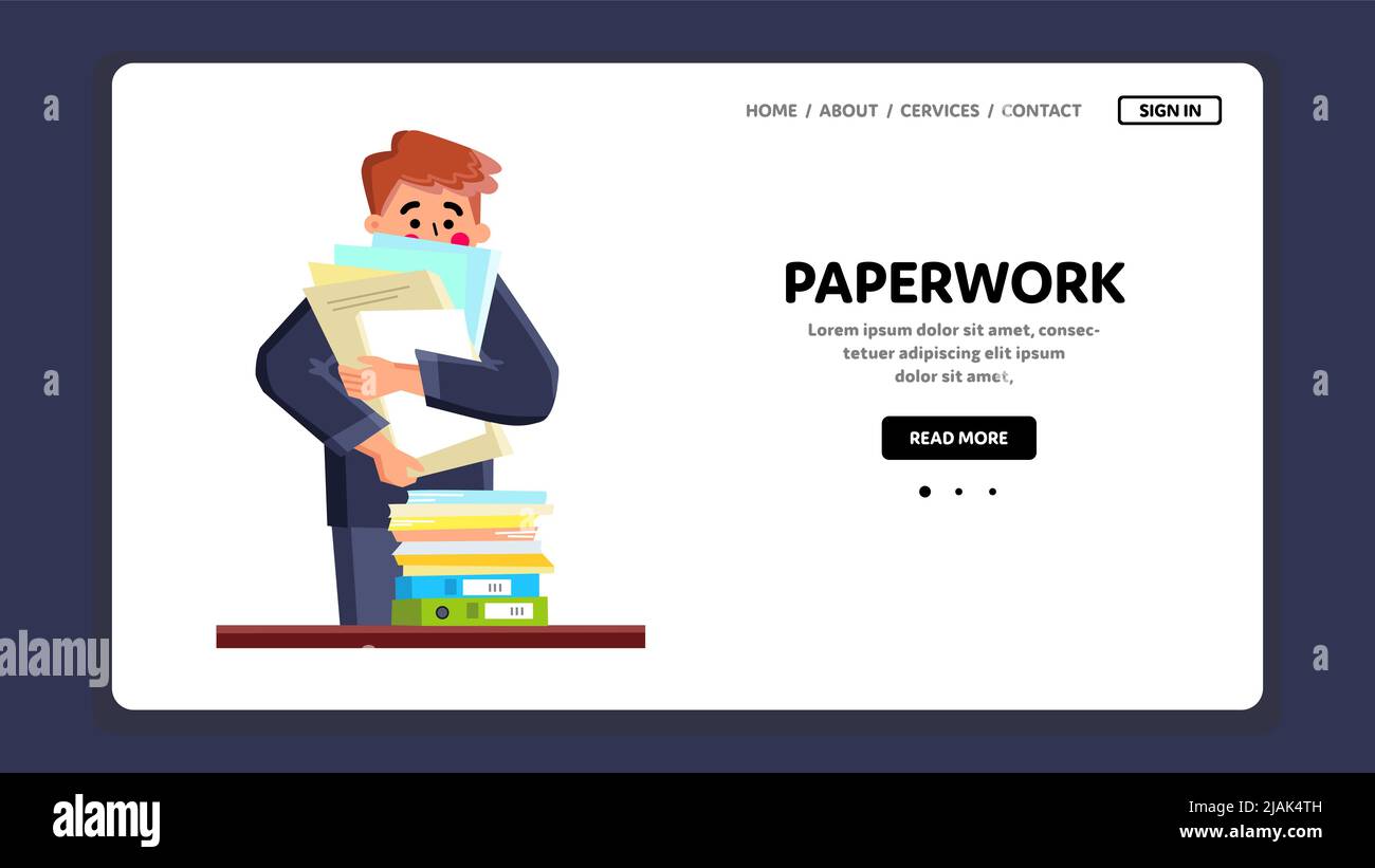 Paperwork Manager Man At Office Workspace Vector Stock Vector Image ...