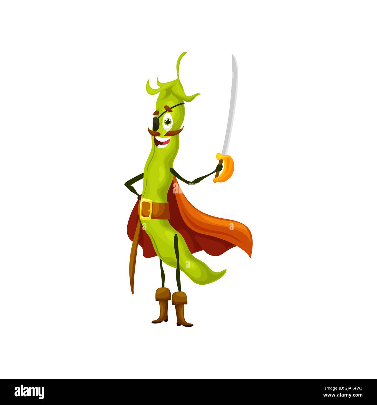 Cartoon bean pirate character, happy smiling green pea vegetable ...