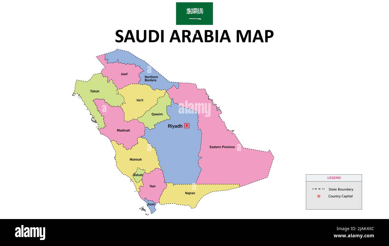 Saudi Arabia Map. Saudi Arabia Map with color background and all states ...