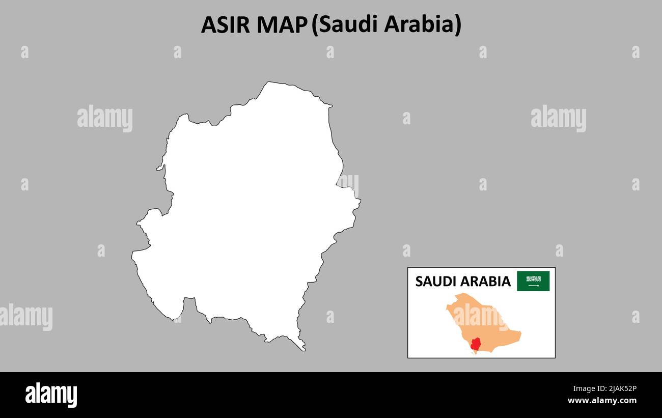Asir Map.Asir Map Saudi Arabia with white background and line map Stock ...