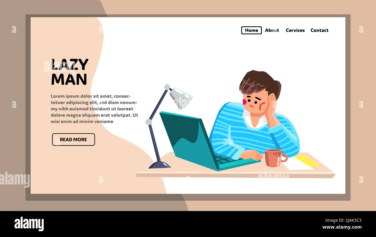 Lazy Man Working On Laptop At Workspace Vector Stock Vector Image & Art ...