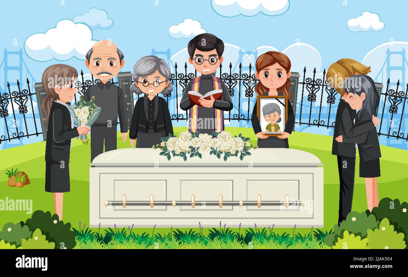 Sad people at funeral ceremony illustration Stock Vector Image & Art ...