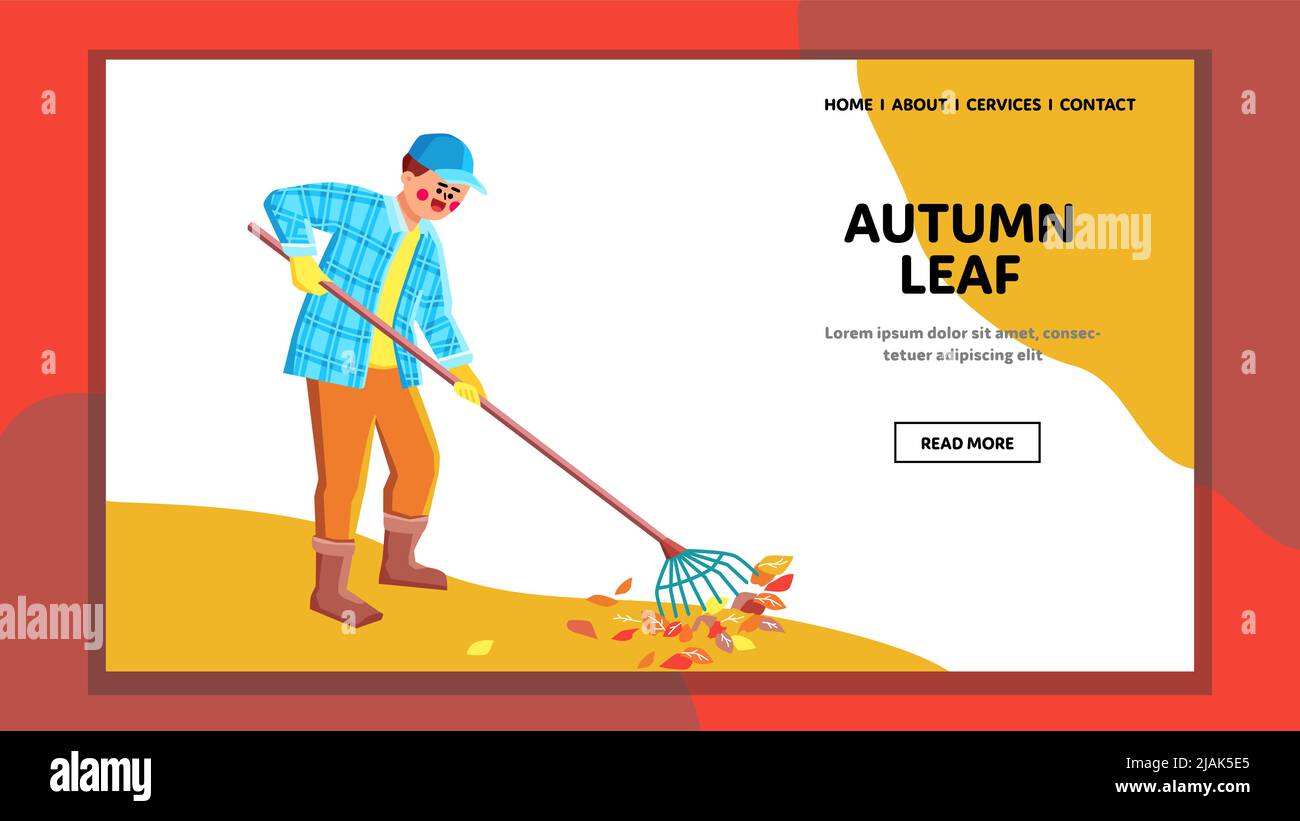 Autumn Leaf Collect Park Worker With Rake Vector Stock Vector Image ...