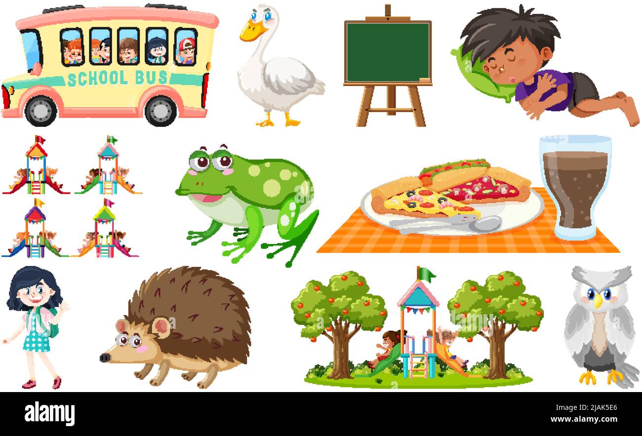 Set of different cute kids and objects illustration Stock Vector Image ...