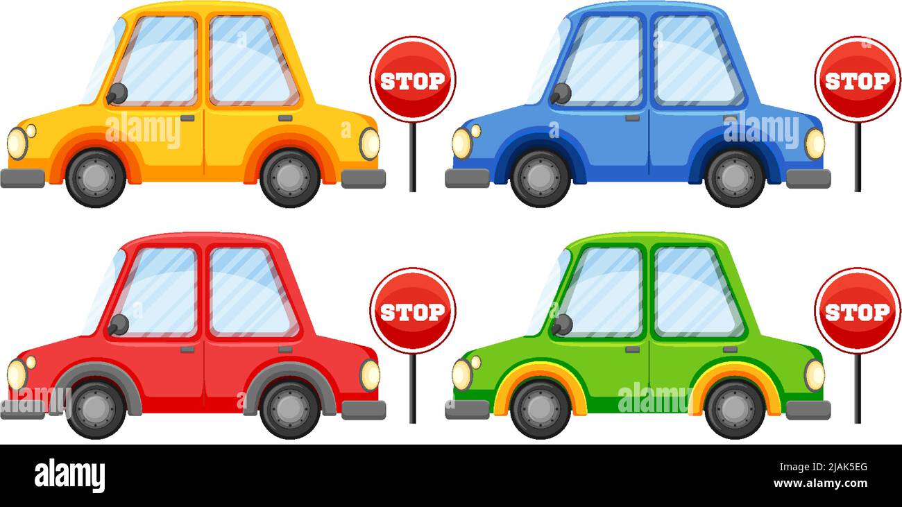 Four cars with stop signs illustration Stock Vector Image & Art - Alamy