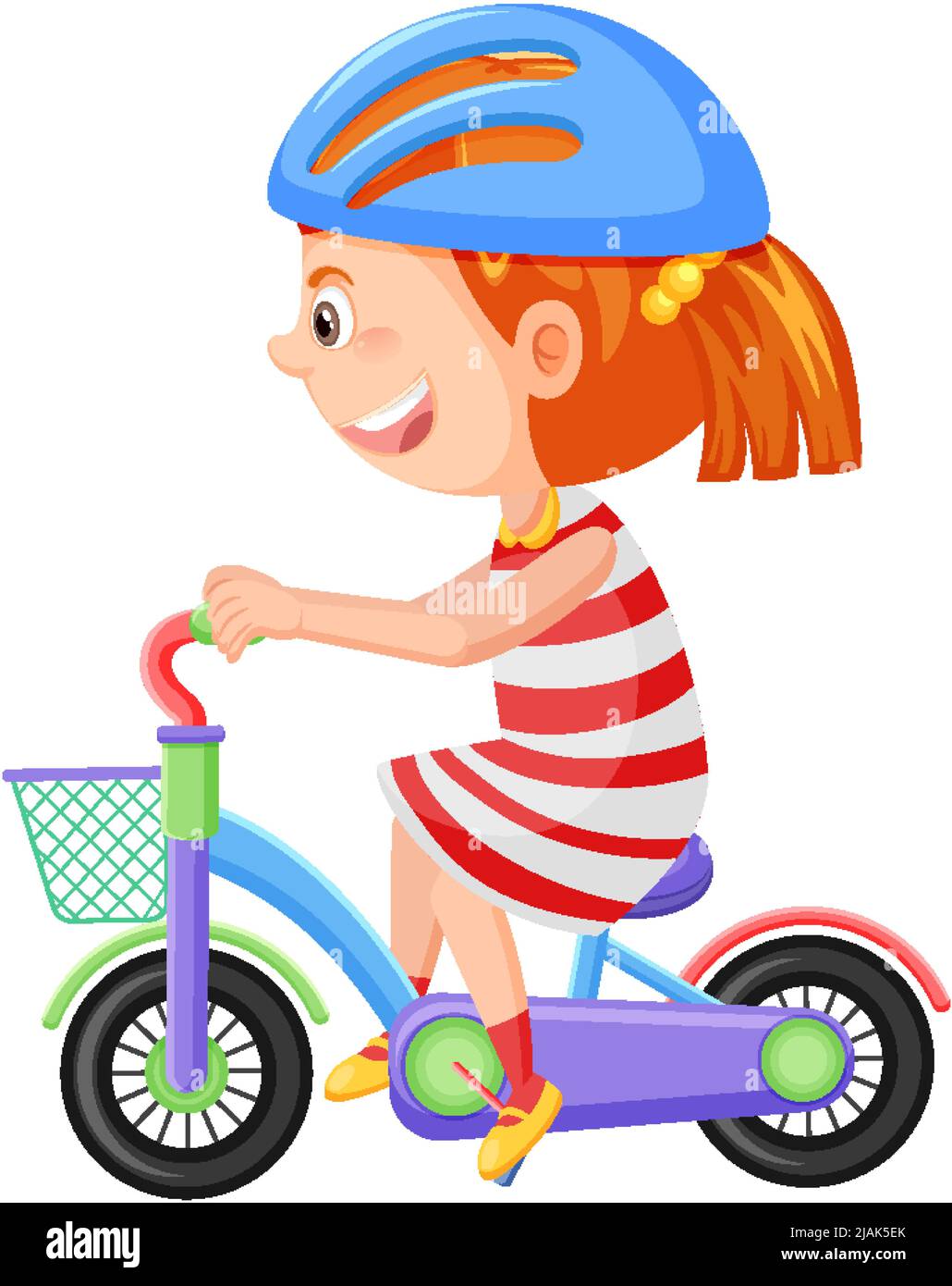 Little girl riding bicycle in cartoon style illustration Stock Vector ...