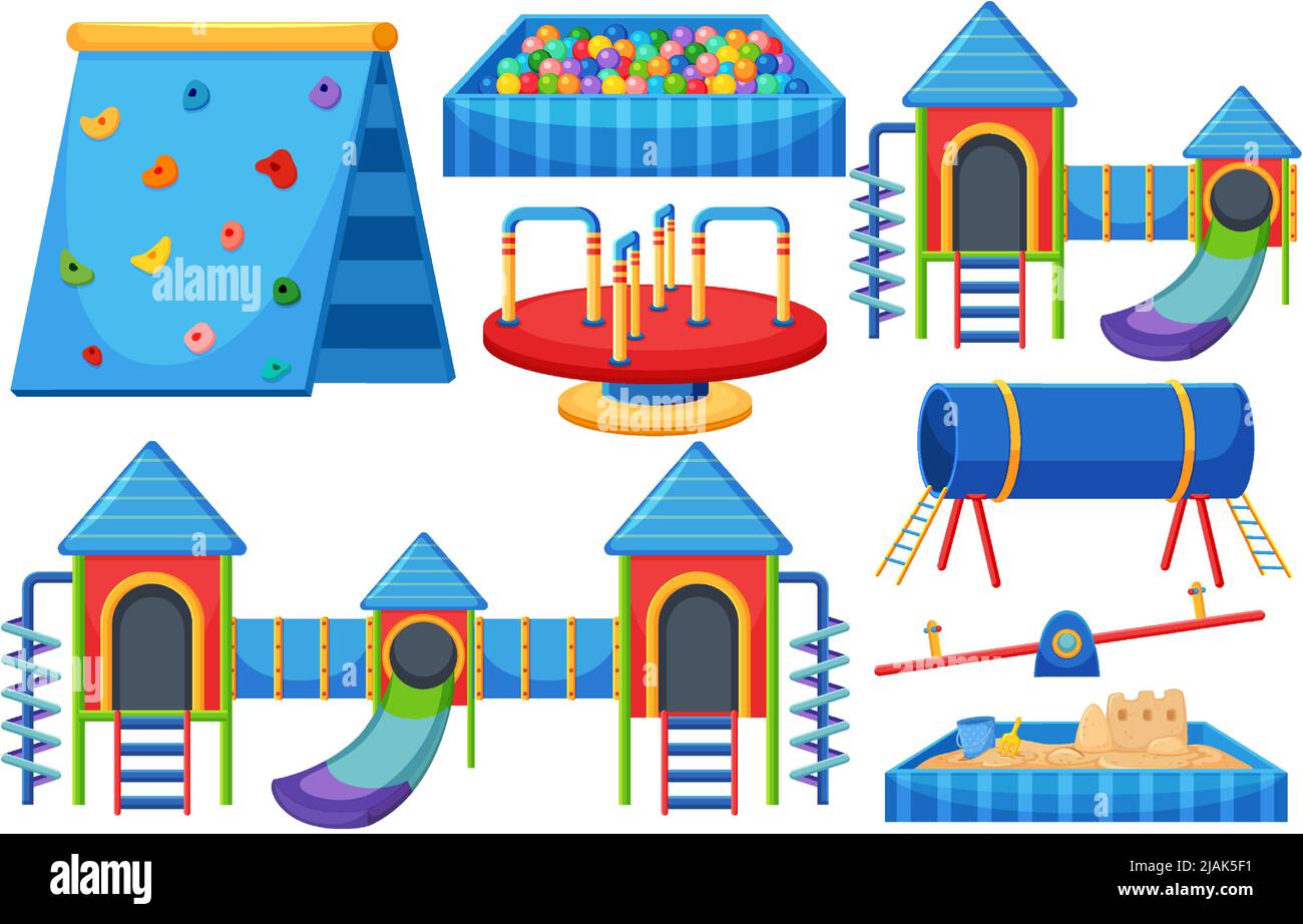 Set of children playground equipment on white background illustration ...