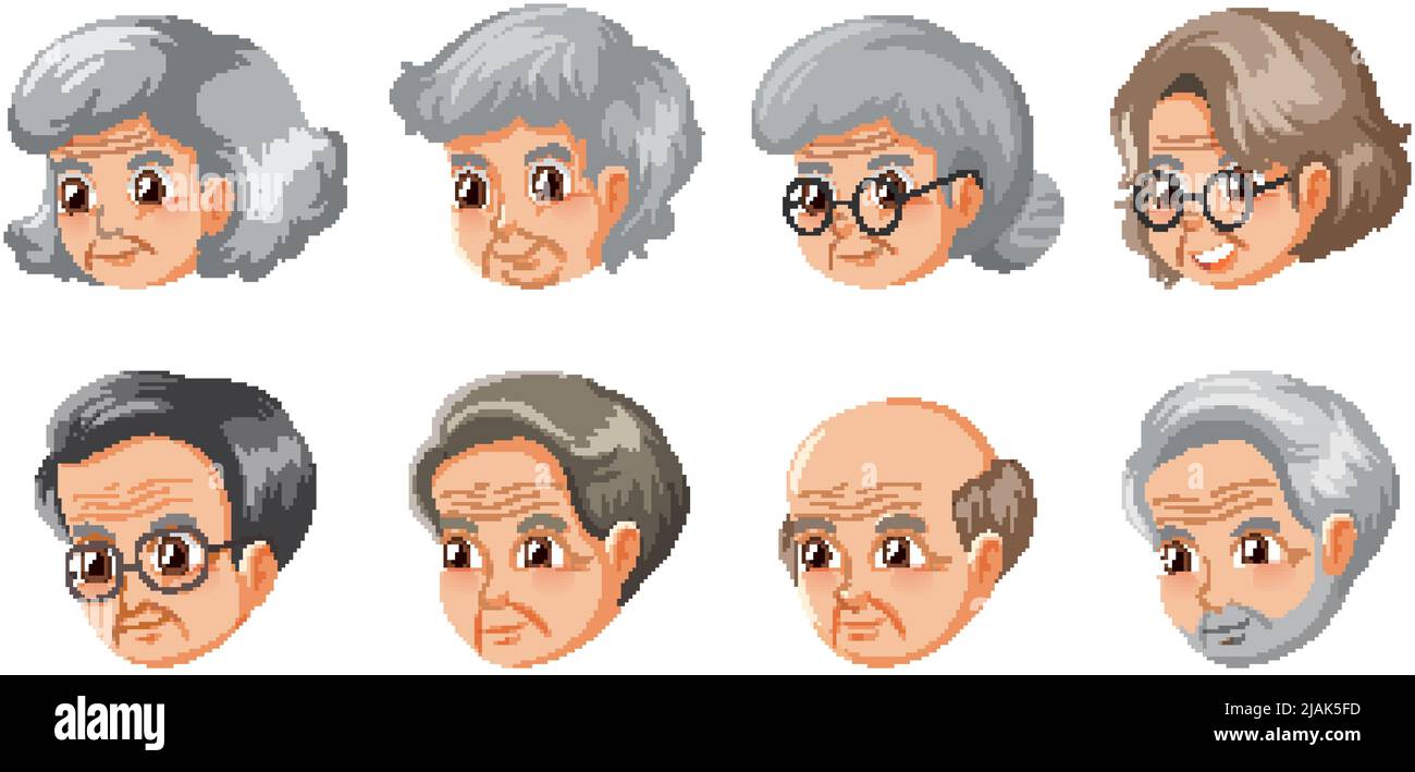 Set of many elderly faces illustration Stock Vector Image & Art - Alamy
