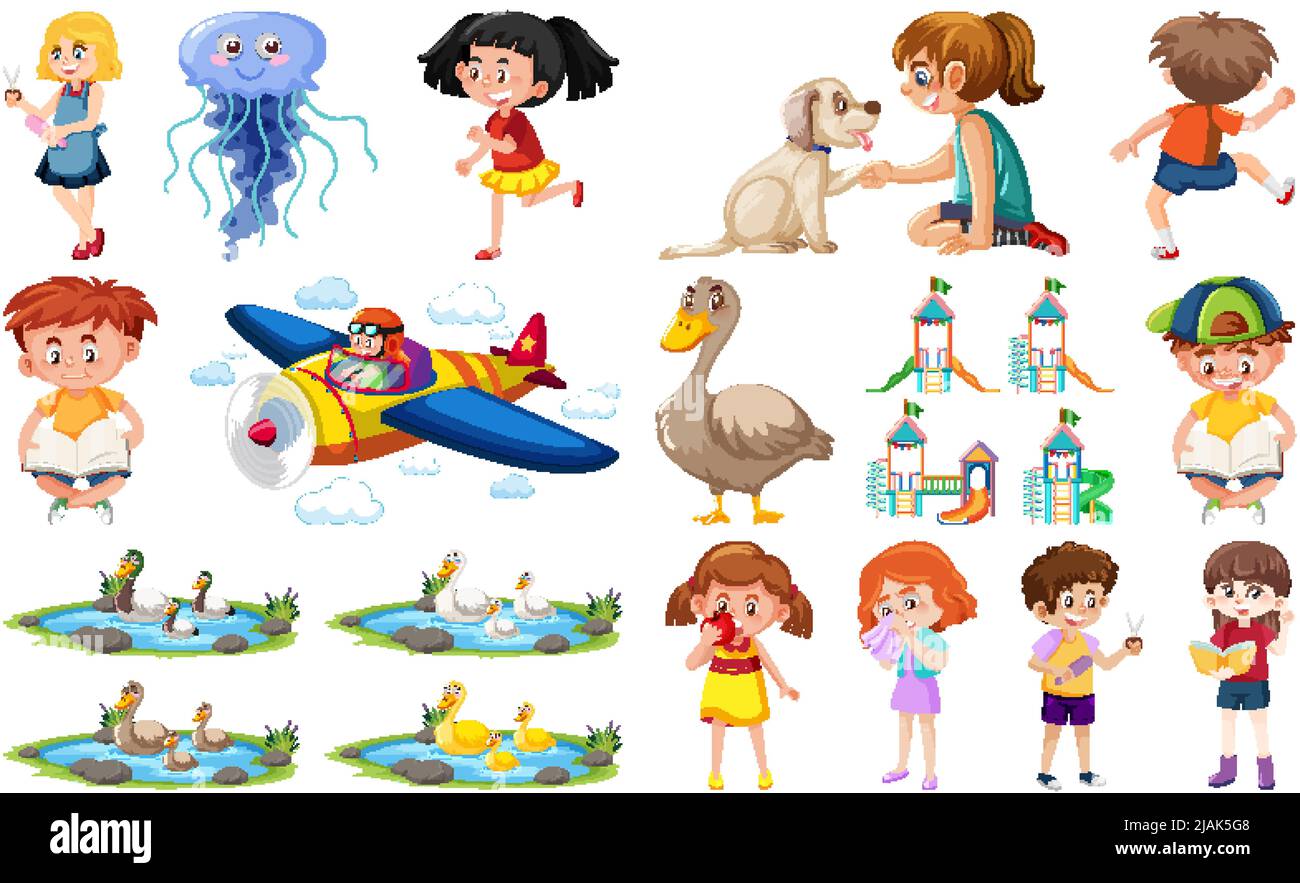 Set of different cute kids and objects illustration Stock Vector Image ...
