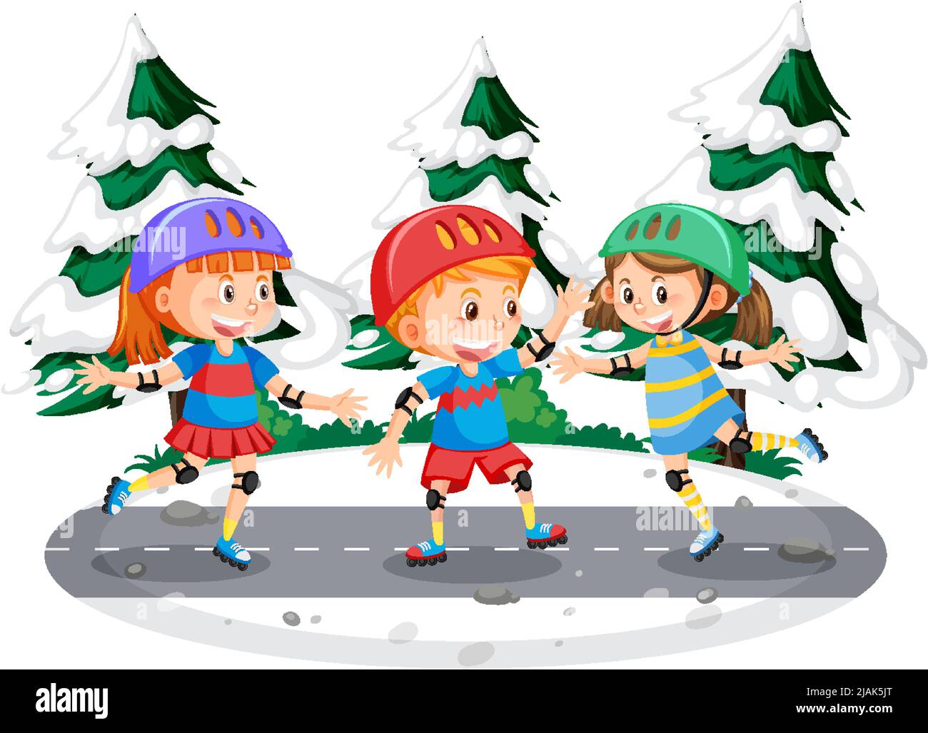 Children riding on roller skates at park illustration Stock Vector ...