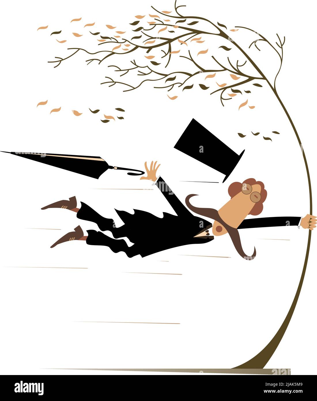 Strong wind, flying leaves and a man lost his hat and umbrella trying ...