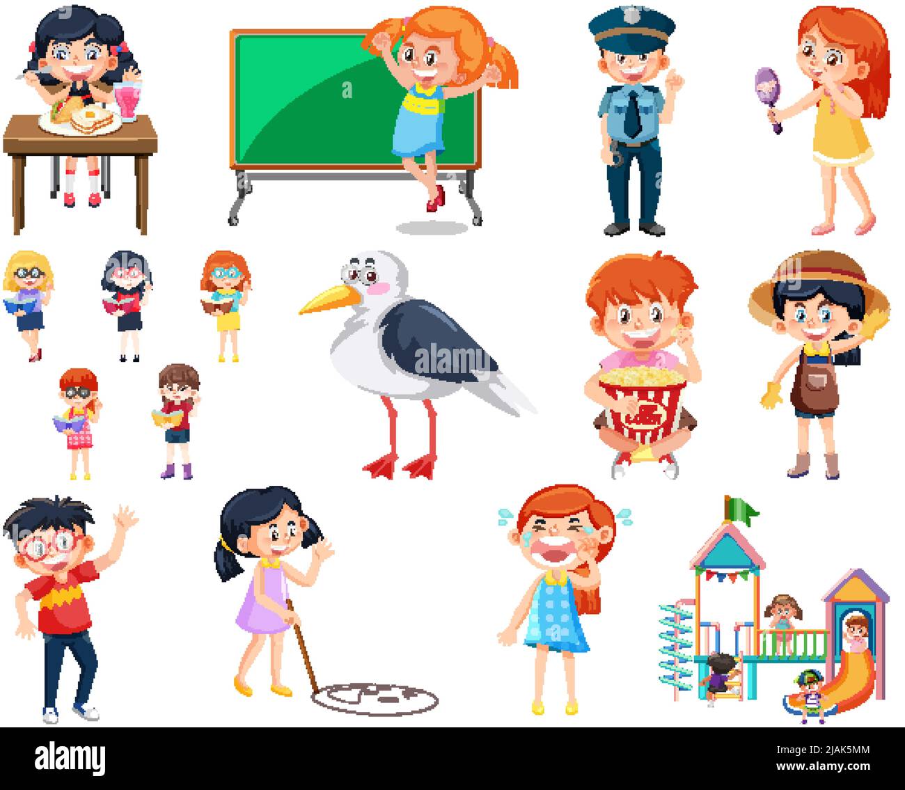 Set of different cute kids and objects illustration Stock Vector Image ...