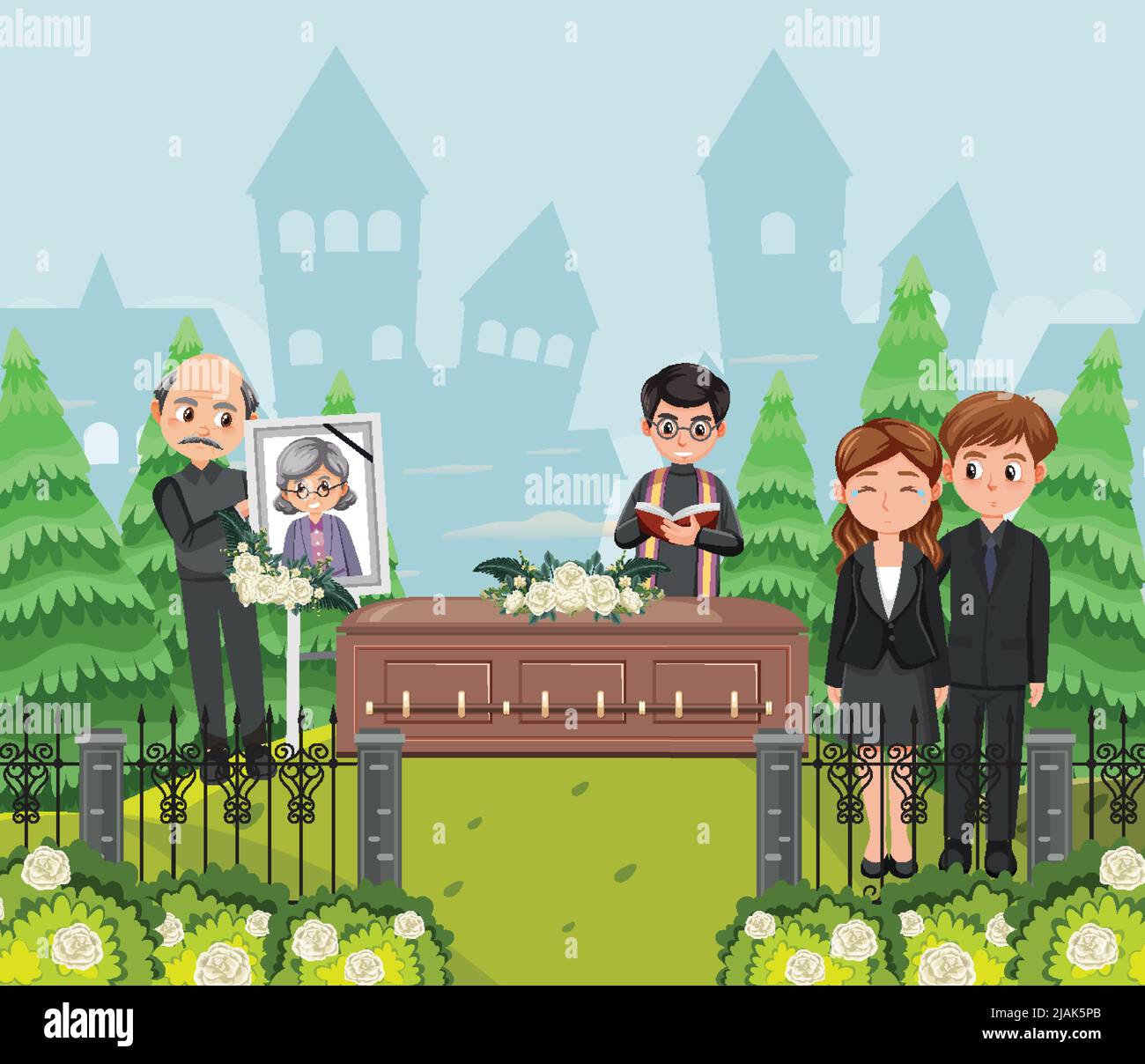 Funeral ceremony in Christian religion illustration Stock Vector Image ...